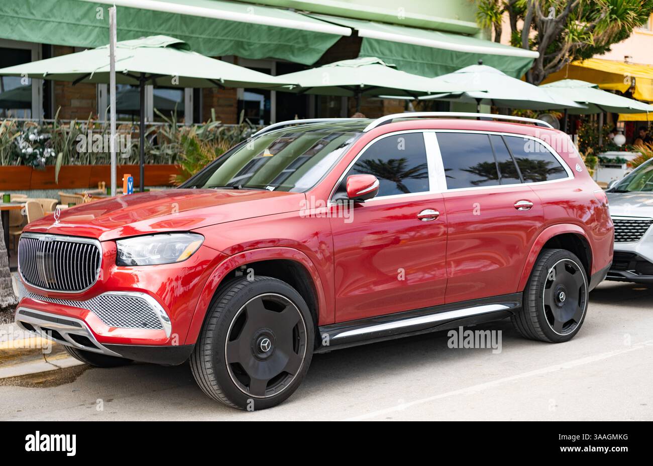 Miami, Florida, USA - December 16, 2024: Red Luxury SUV car of Mercedes ...