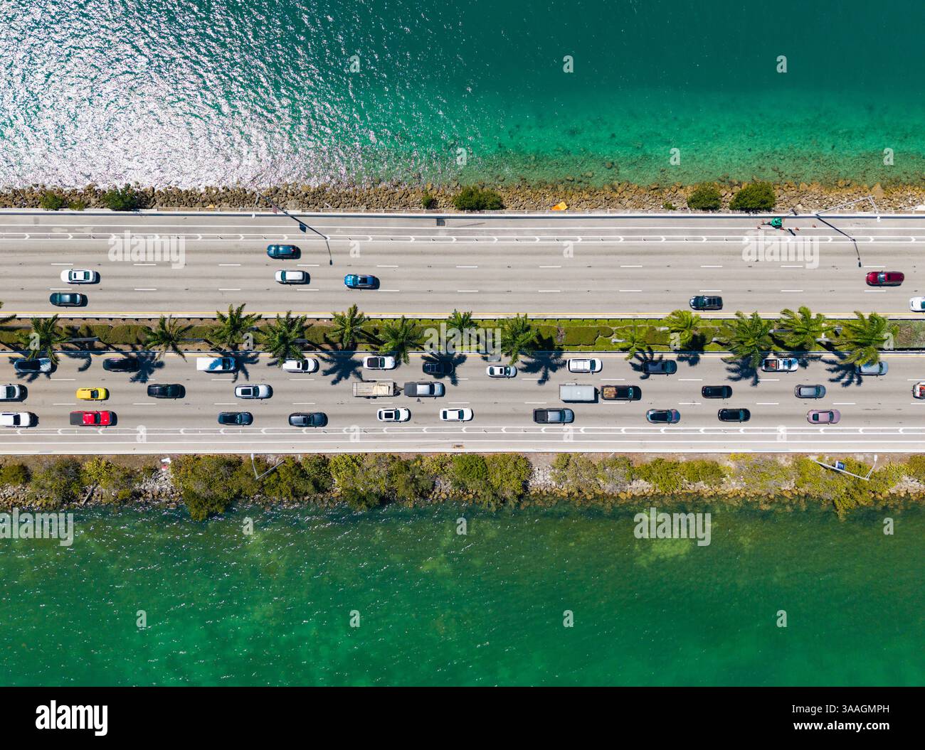 Bridge leading to Bay Harbor Islands on Biscayne Bay in Miami, Florida ...