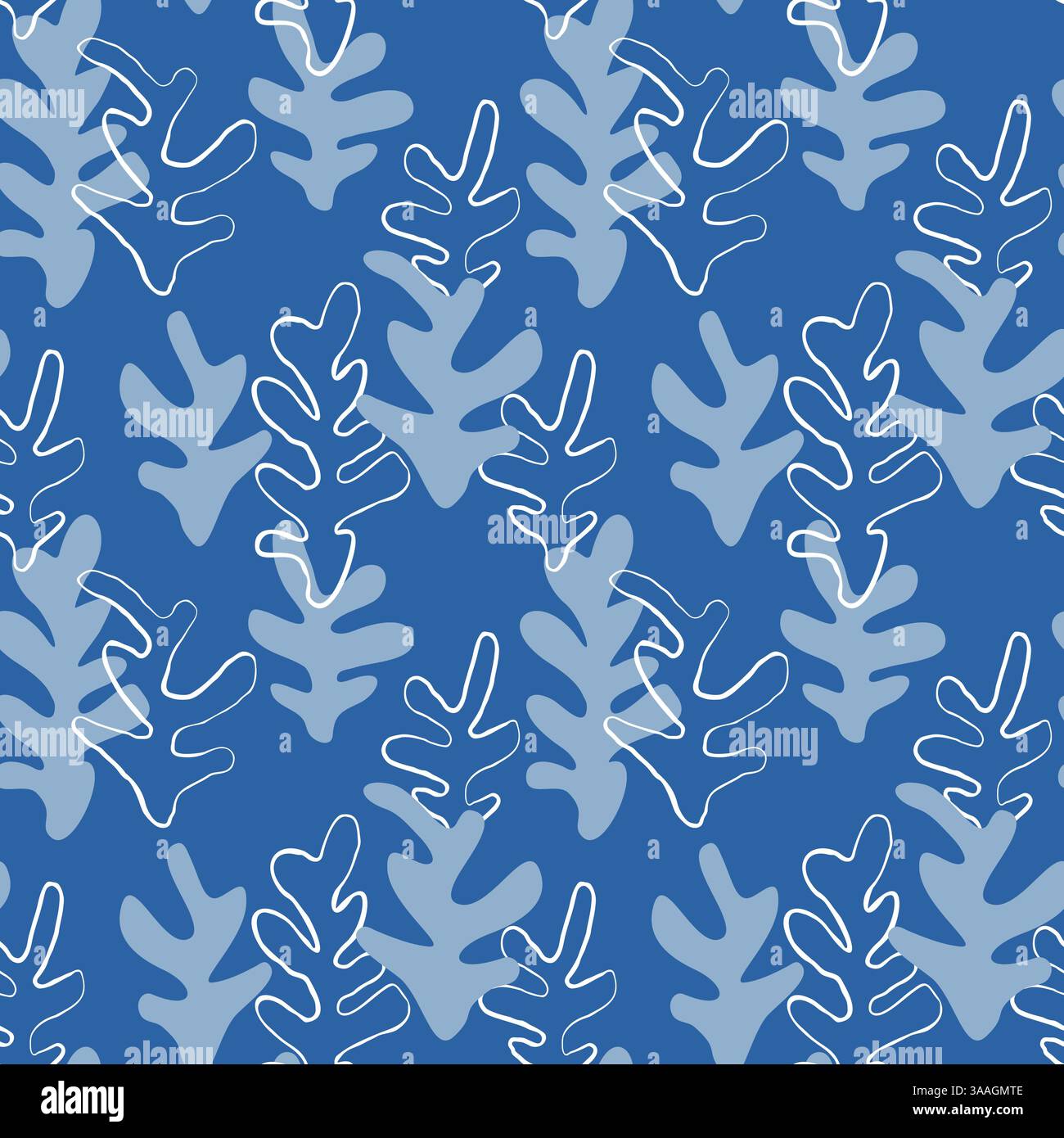 Seaweed silhouette seamless pattern. Hand drawn doodle illustration. Underwater sea life summer ...