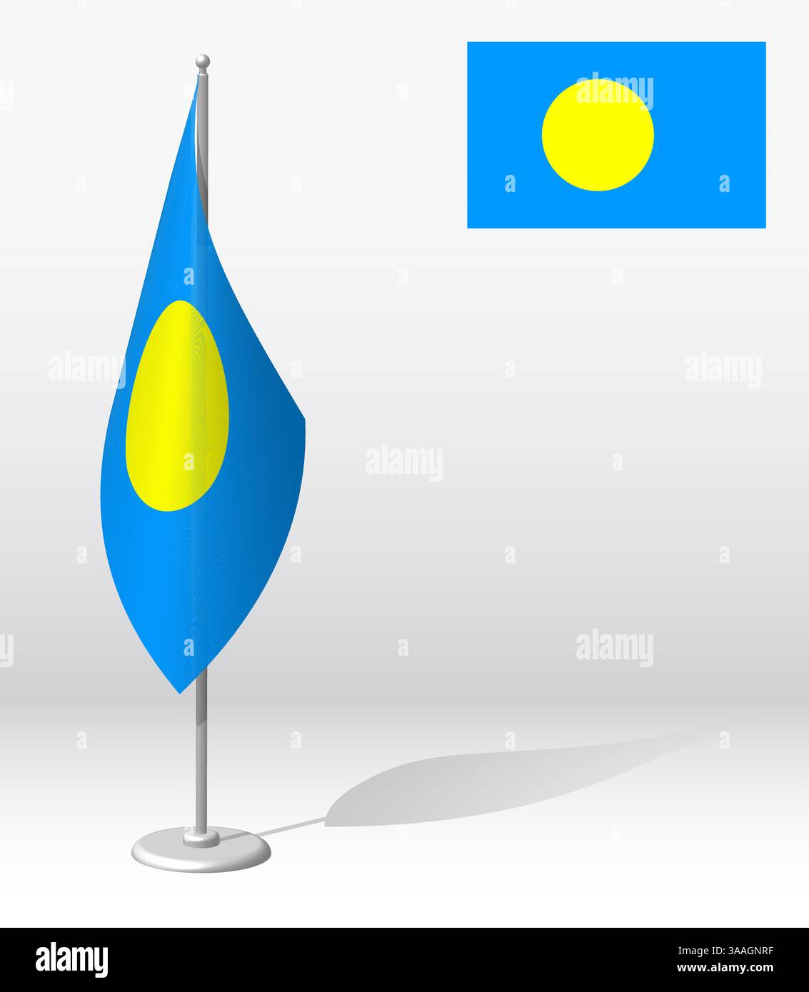 Palau flag on flagpole for registration of solemn event, meeting foreign guests. National ...