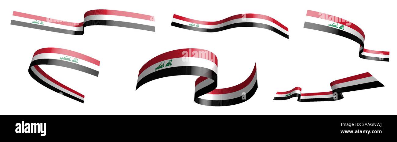 Set of holiday ribbons. Iraq flag waving in wind. Separation into lower ...