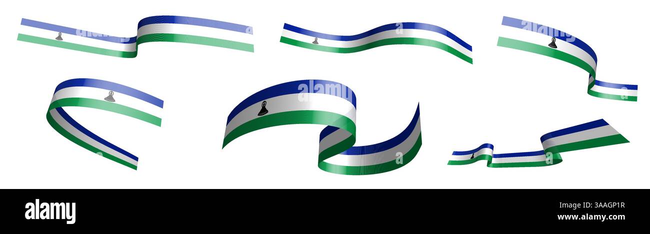 Set of holiday ribbons. Lesotho flag waving in wind. Separation into ...