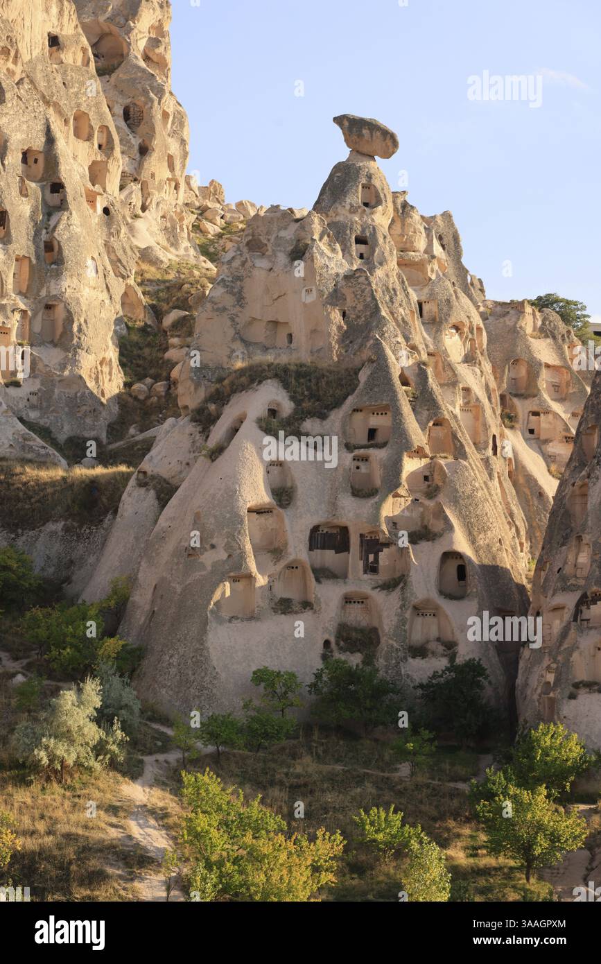 Rock Formations in the abandoned City Uchisar, Cappadocia, Turkey, Asia ...