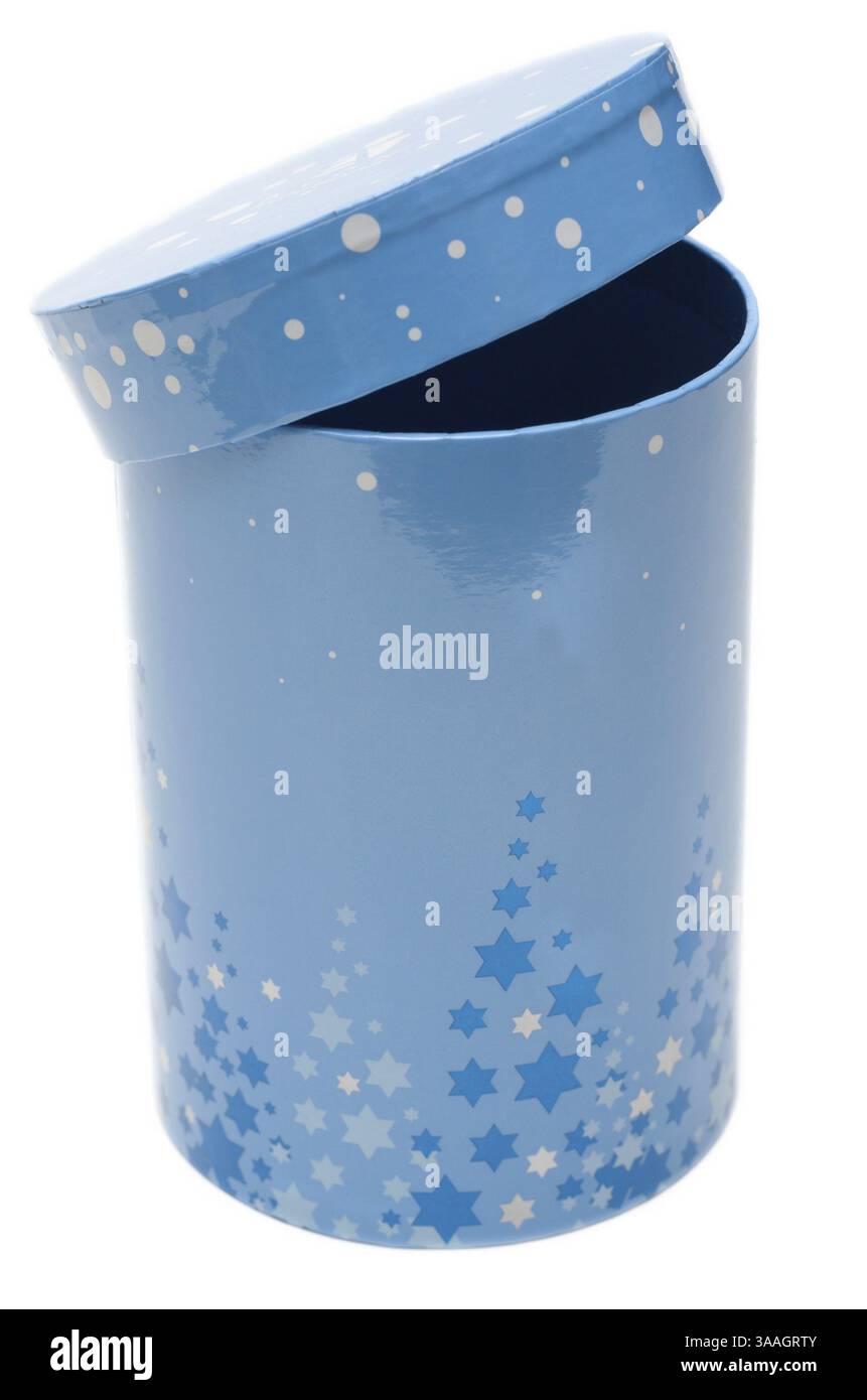 Blue cylindrical small box on white background Stock Photo - Alamy