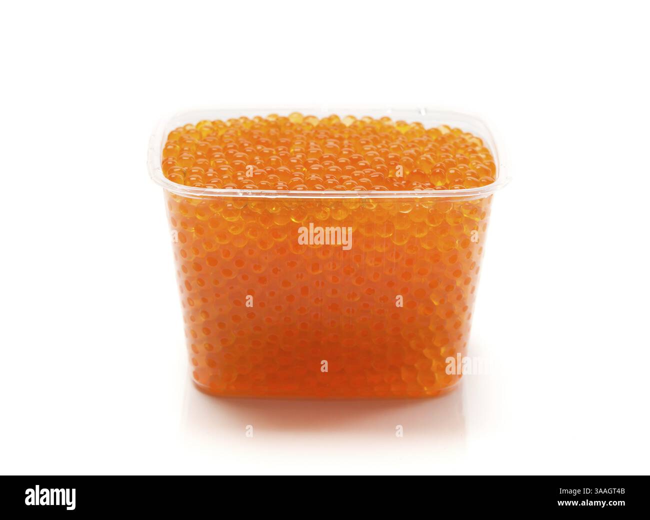 Red caviar in a plastic pot isolated on white background Stock Photo ...