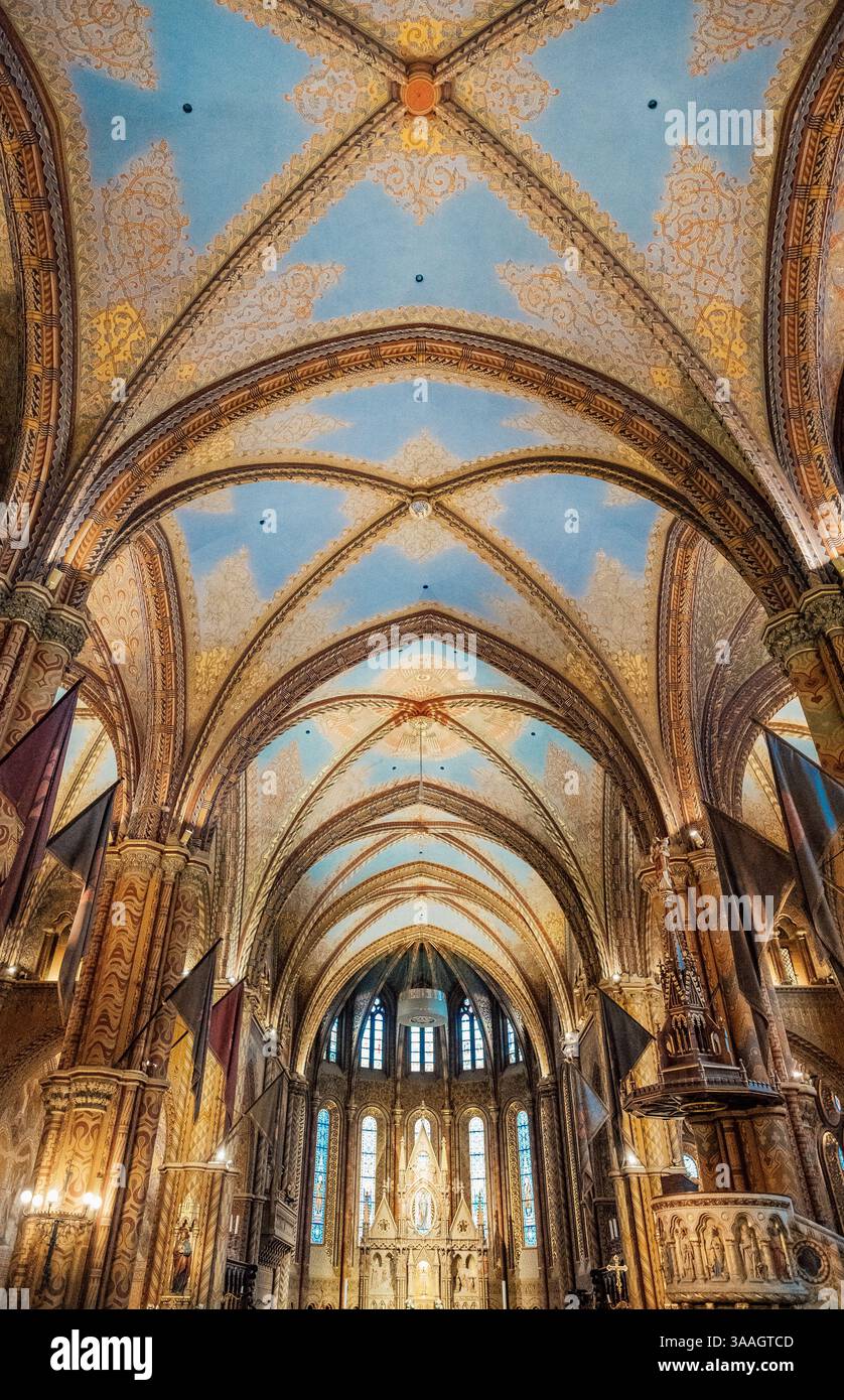 Intricate painted arched ceiling of The Church of Our Lady of Buda ...