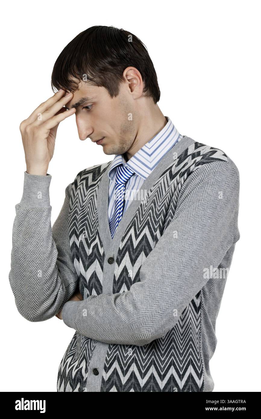 Man in the pose of a thinker on a white background Stock Photo - Alamy