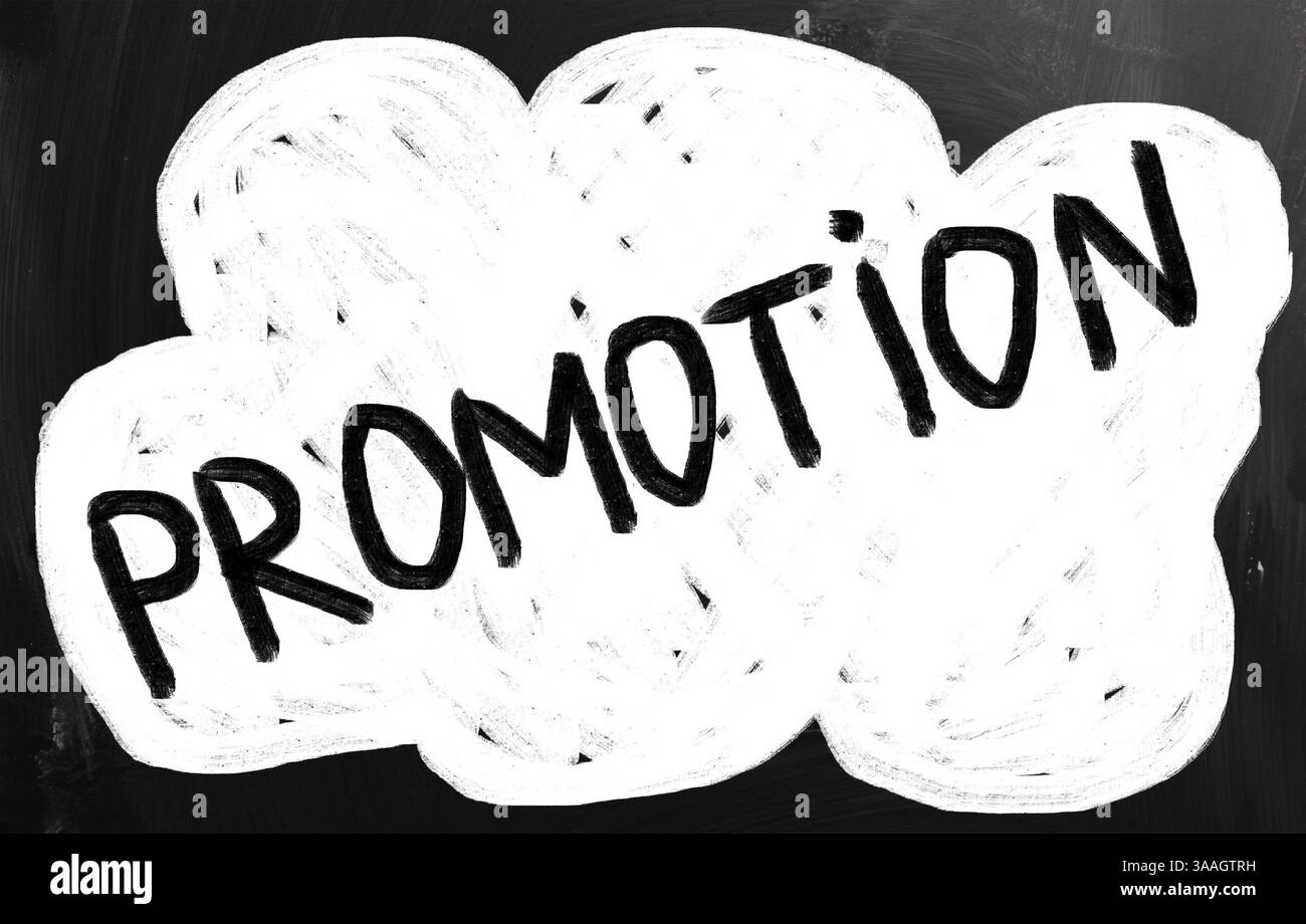Promotion handwritten with white chalk on a blackboard Stock Photo - Alamy