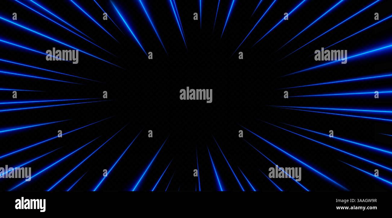 Blue light speed effect on black background. Vector realistic ...