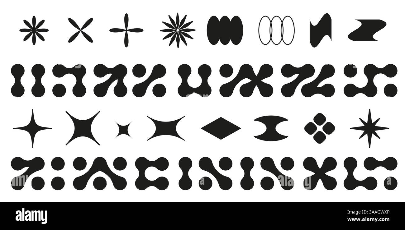 Abstract metaball shapes set isolated on white background. Vector illustration of black dots ...