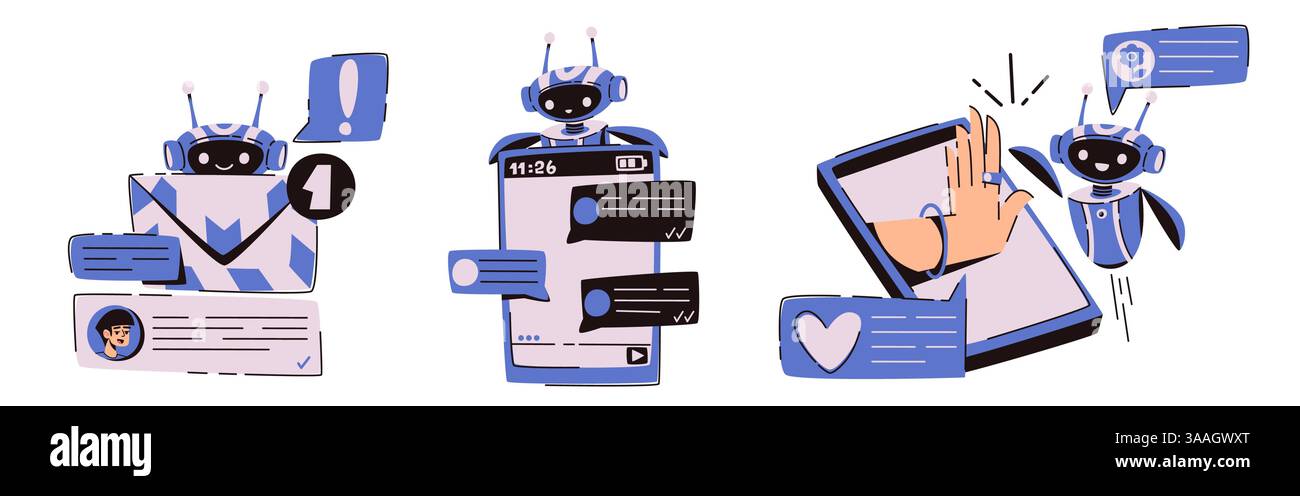 Assistant app chatbots set isolated on white. Vector cartoon ...