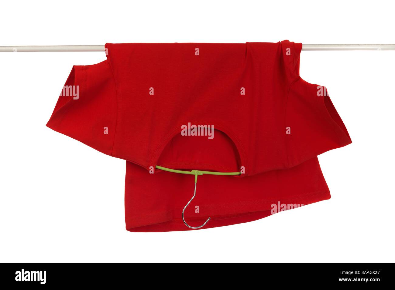 Red t-shirt with clothes hanger isolated on 255 pure white Stock Photo ...
