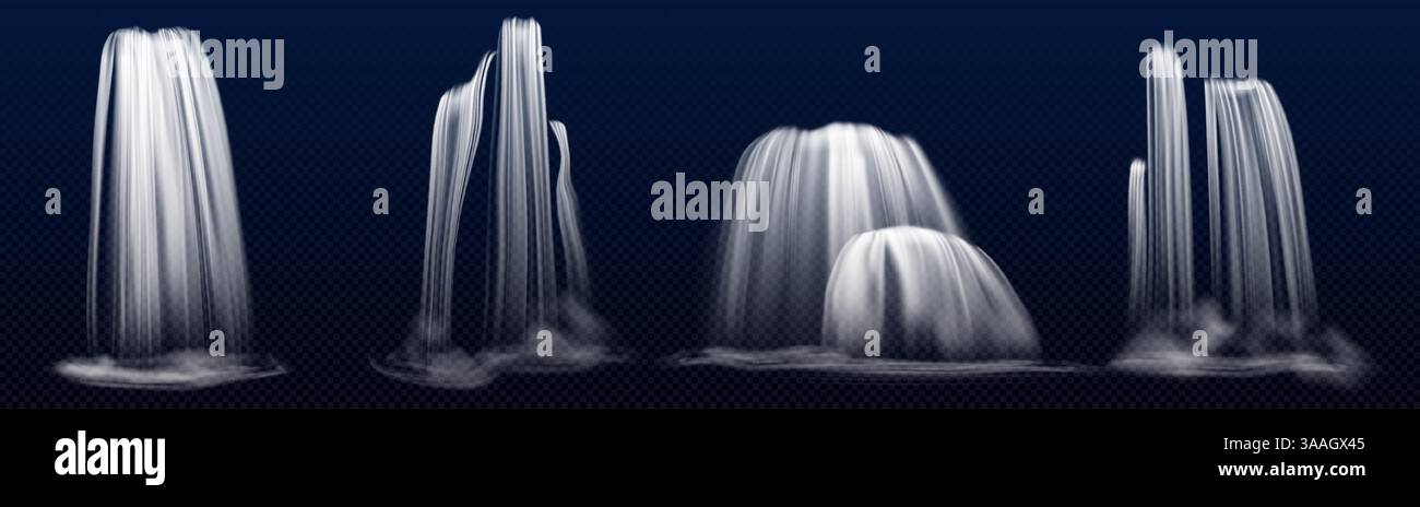 Waterfalls set isolated on transparent background. Vector realistic ...