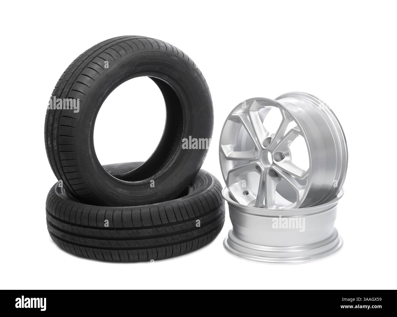 Two wheels and tires for the car. Isolate on white Stock Photo - Alamy