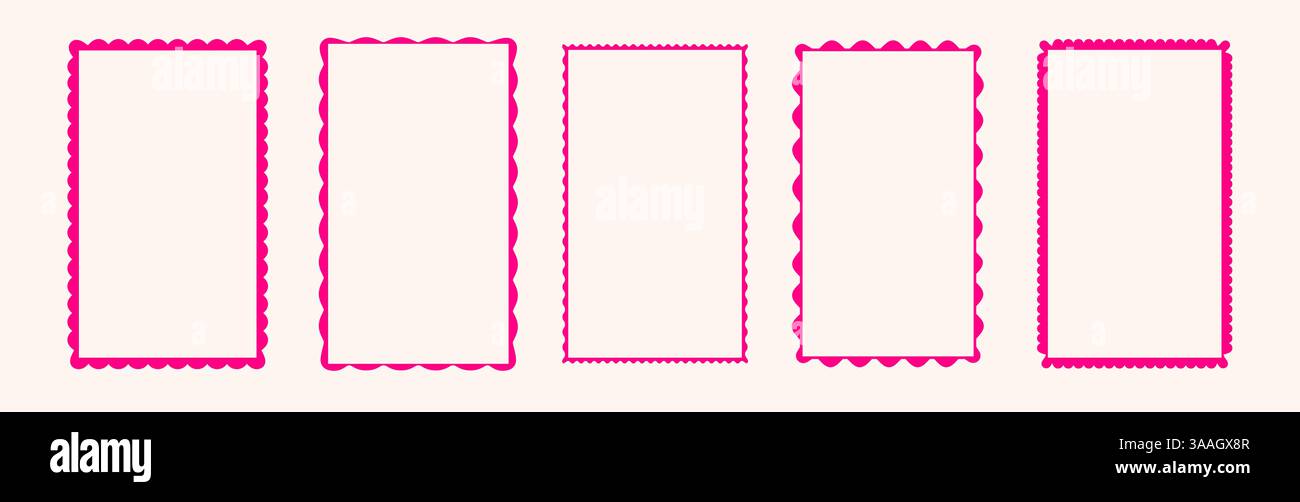 Scalloped Edge Rectangular Frames Set Decorative Border Shapes With Wavy Outer Contour Zigzag