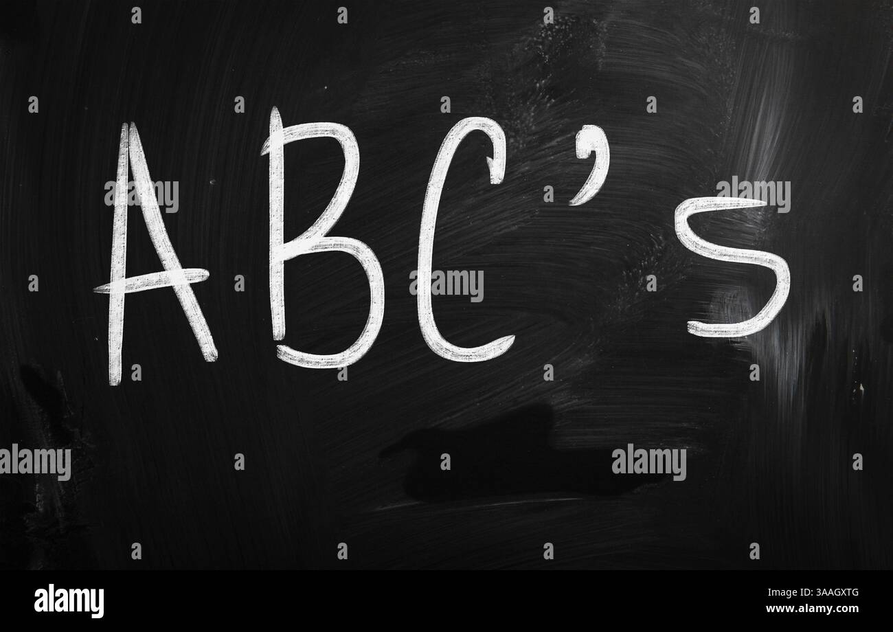 ABC's handwritten with white chalk on a blackboard Stock Photo - Alamy