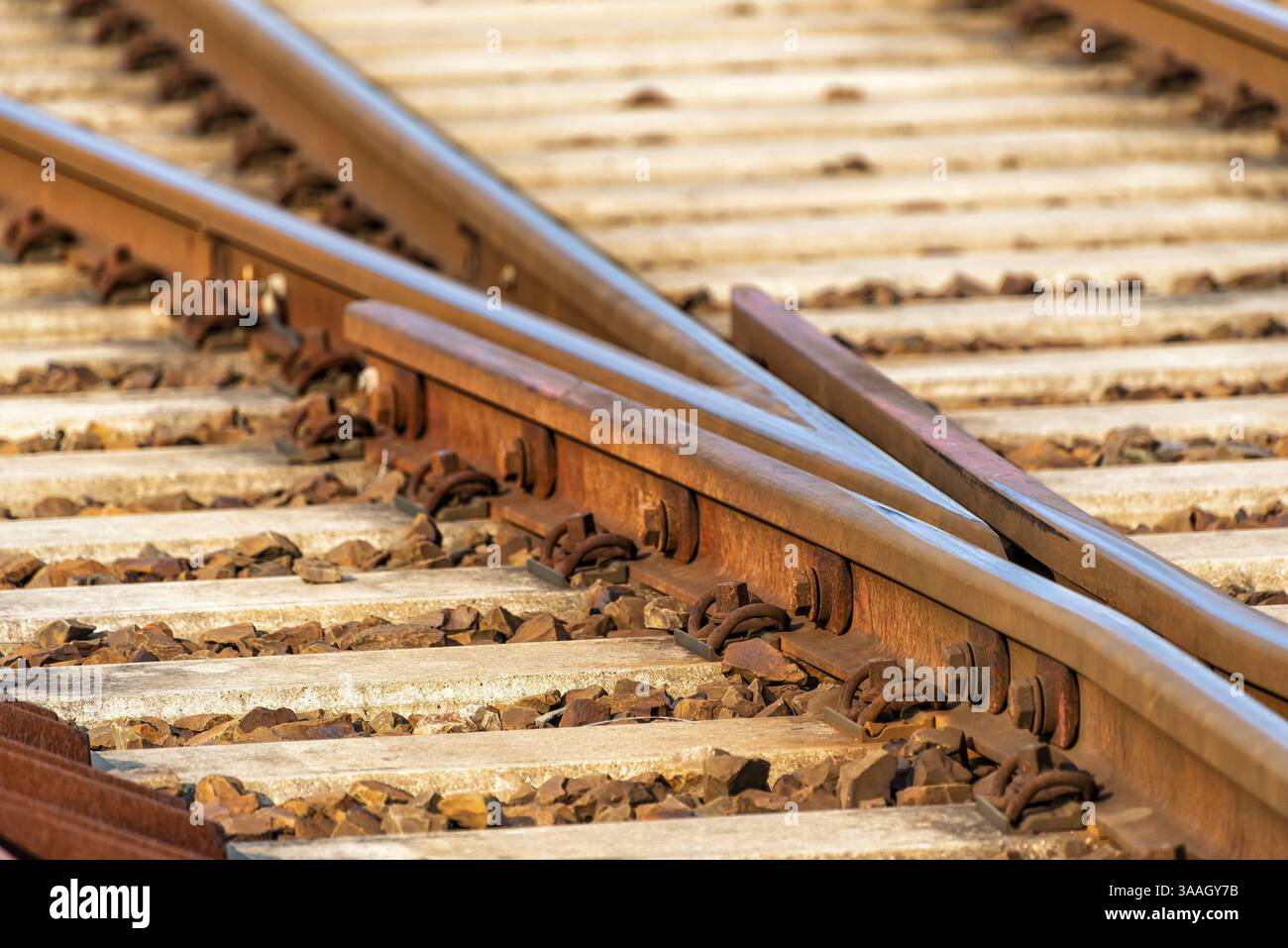 Track with points in a railway station Stock Photo - Alamy