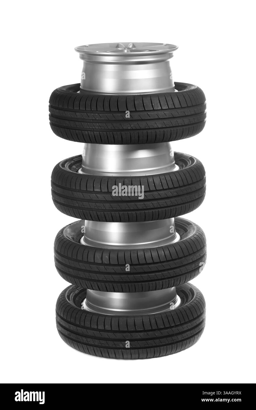 Stack of car wheels and tires. Isolate on white Stock Photo - Alamy