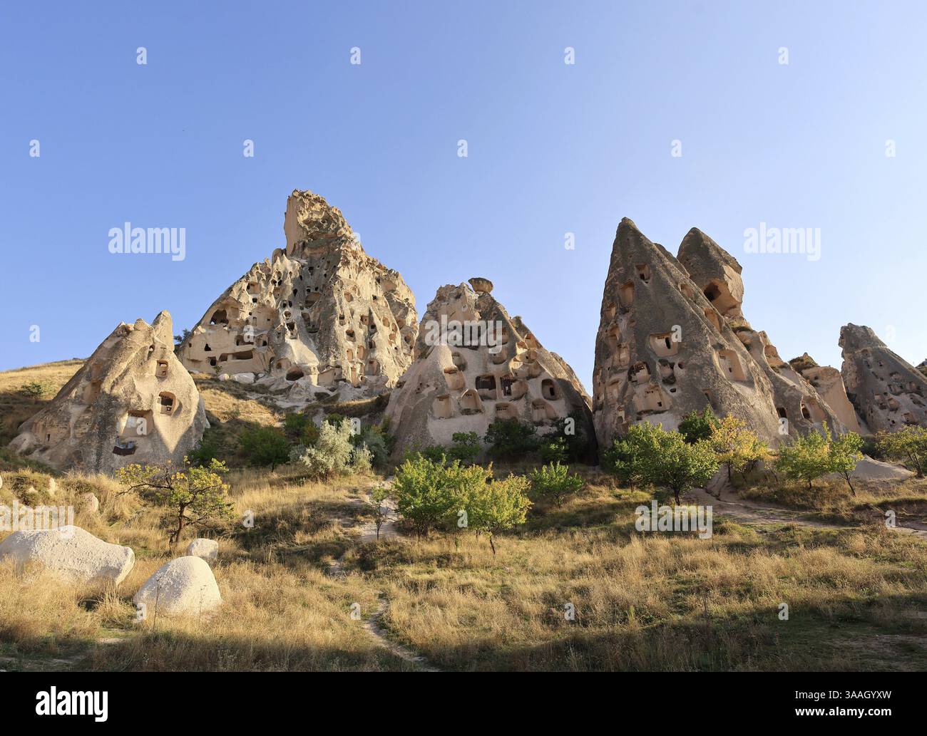 Rock Formations in the abandoned City Uchisar, Cappadocia, Turkey, Asia ...