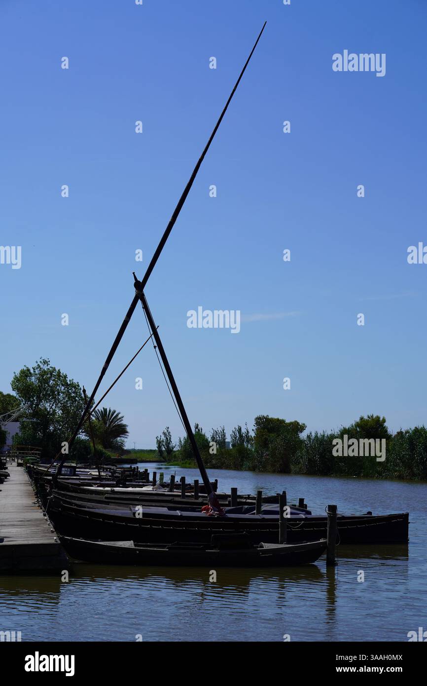 traditional fishing boats of the Albufera, Valencia, in spain at the ...