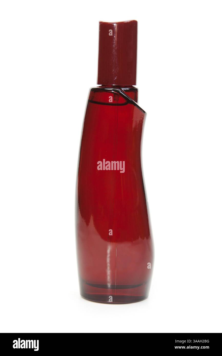 Red perfume bottle isolated on white background Stock Photo - Alamy