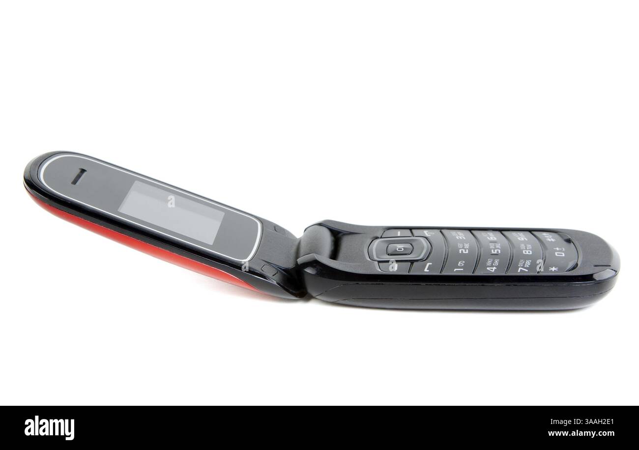 Clamshell mobile phone on a white background Stock Photo - Alamy