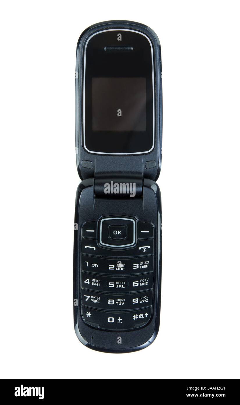 Clamshell mobile phone on a white background Stock Photo - Alamy