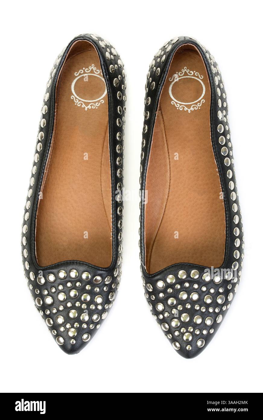 Pair of new black leather women's ballet shoes with steel studs. View ...