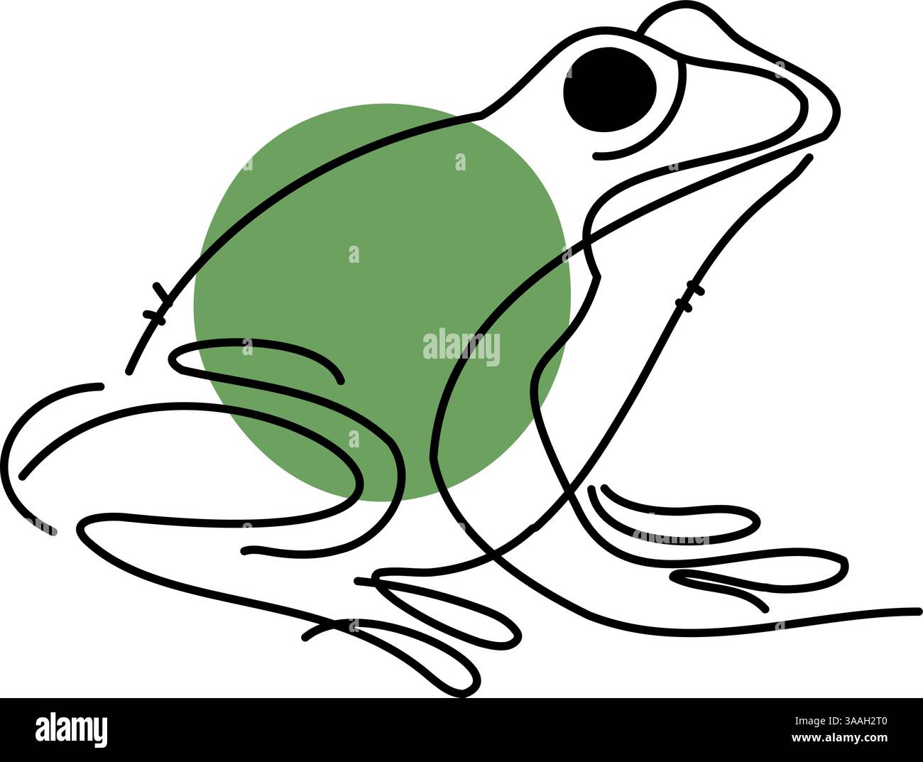 Simple one-line drawing of a frog in side profile with a green accent ...