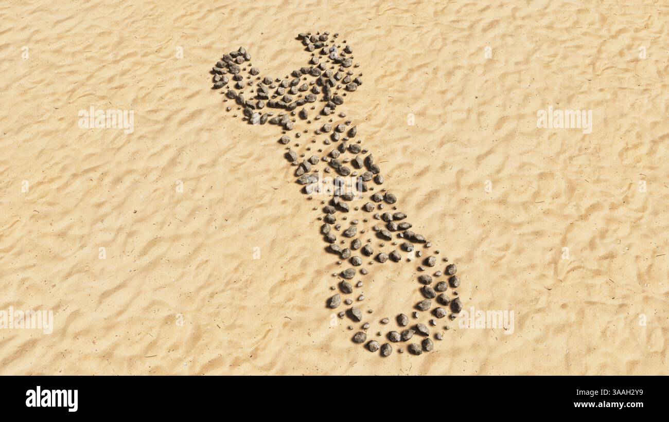 Concept conceptual stones on beach sand handmade symbol shape, golden ...
