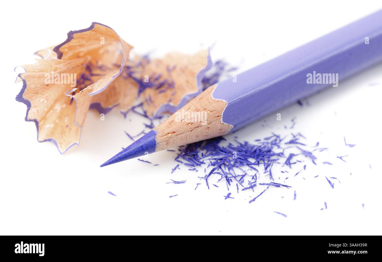Color pencil with sharpening shavings on white background Stock Photo ...