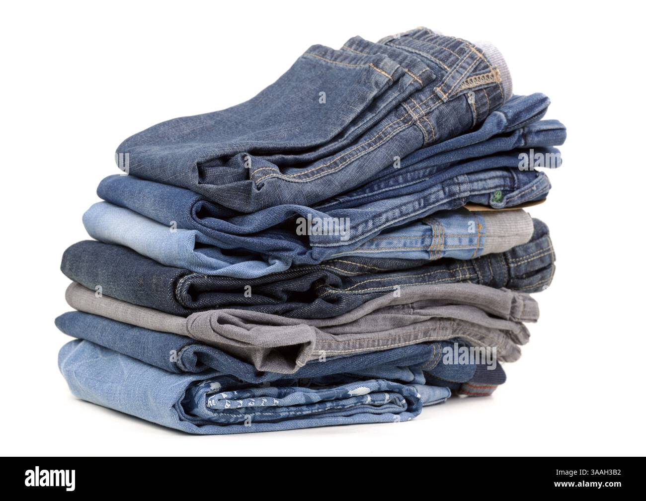 Stack of blue jeans shade isolated on white background Stock Photo - Alamy