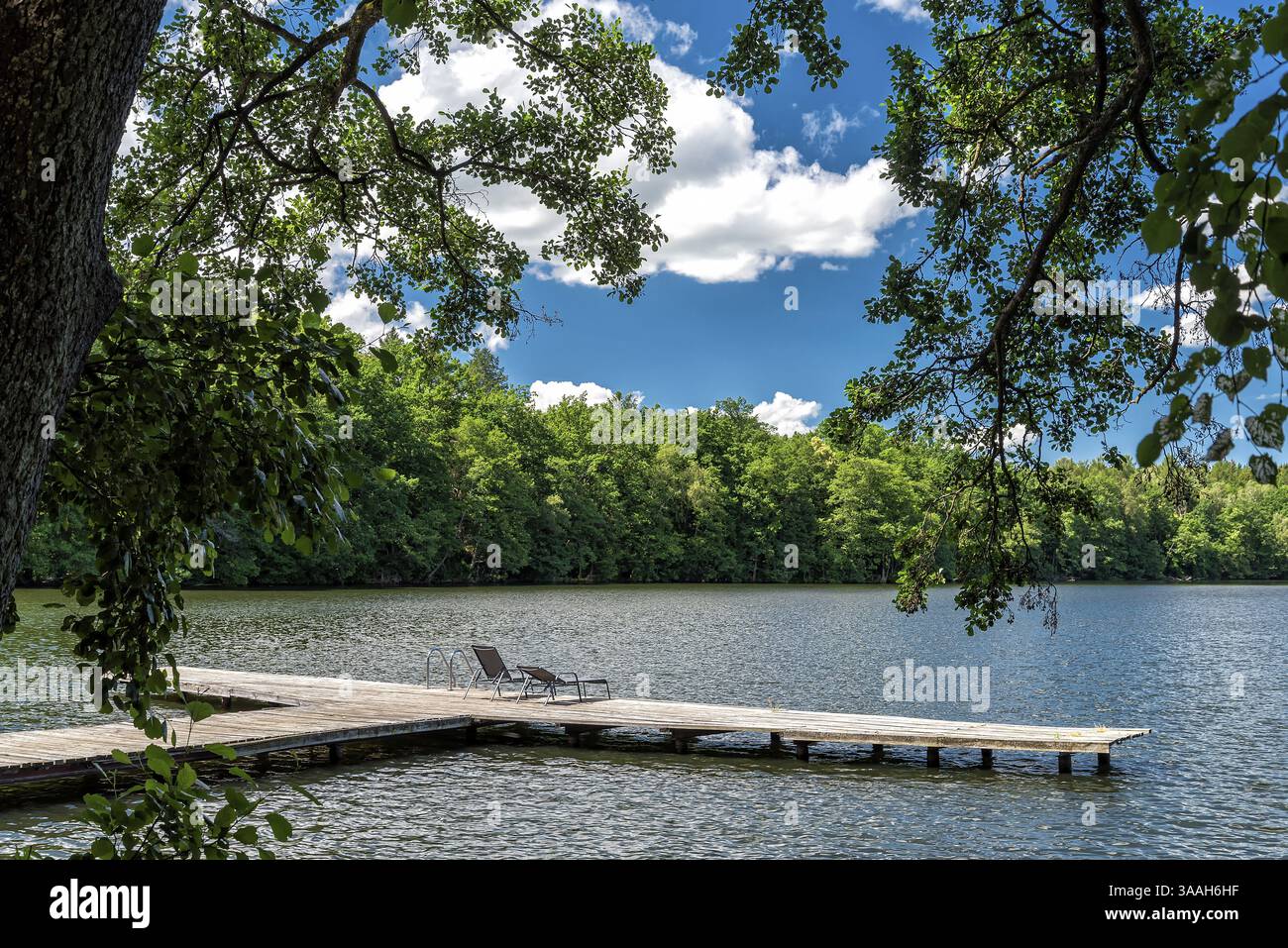 Lake with bathing platform in summer in Europe Stock Photo - Alamy