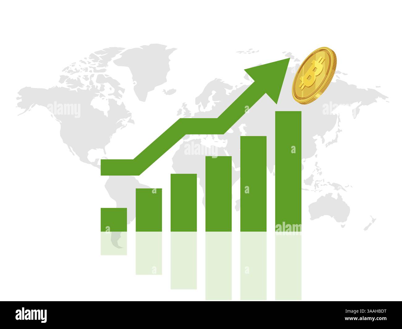 Golden Bitcoin growth green chart background Stock Photo - Alamy