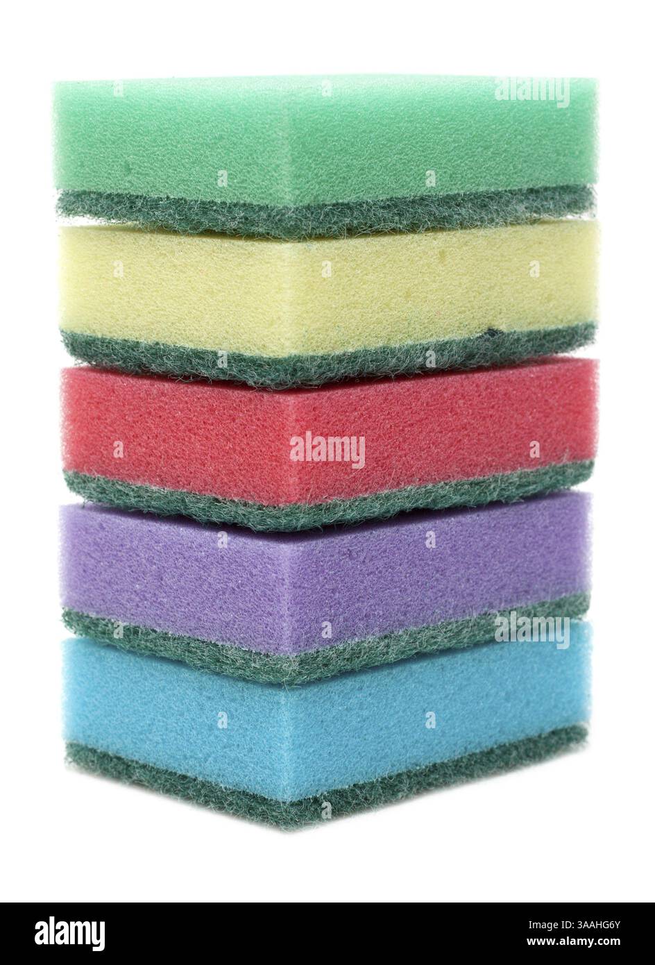 Colour sponges for dishwashing tower on white background Stock Photo ...