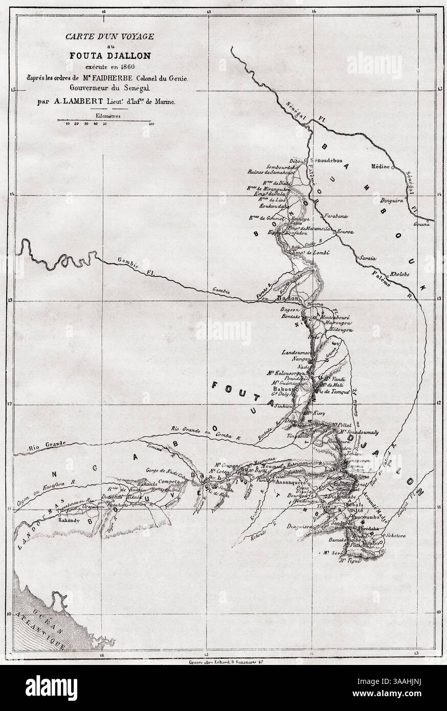 Map of the voyage in the Fouta-Djallon region by M. Lambert, executed ...