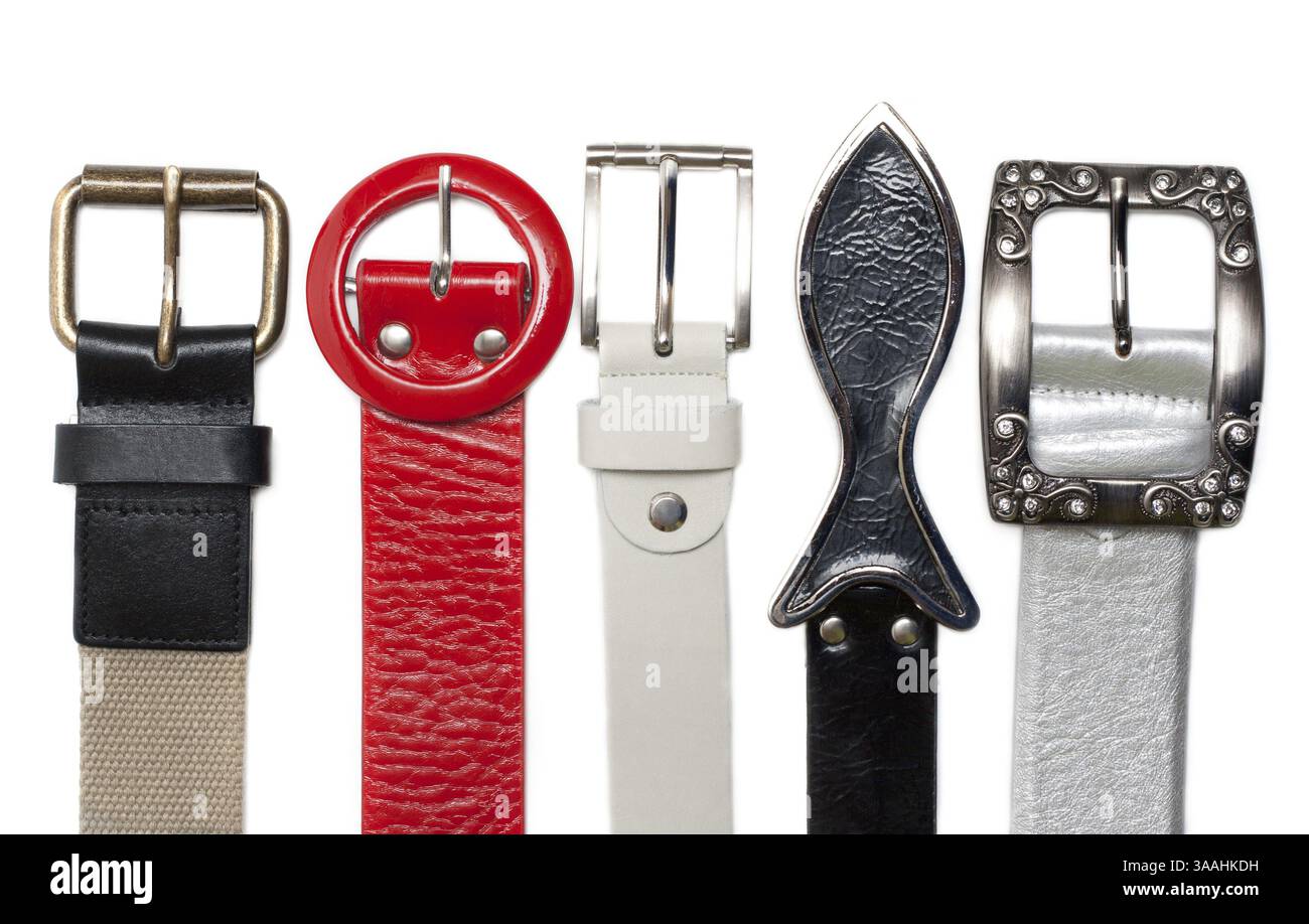 Buckles leather and rag belt over white background Stock Photo - Alamy