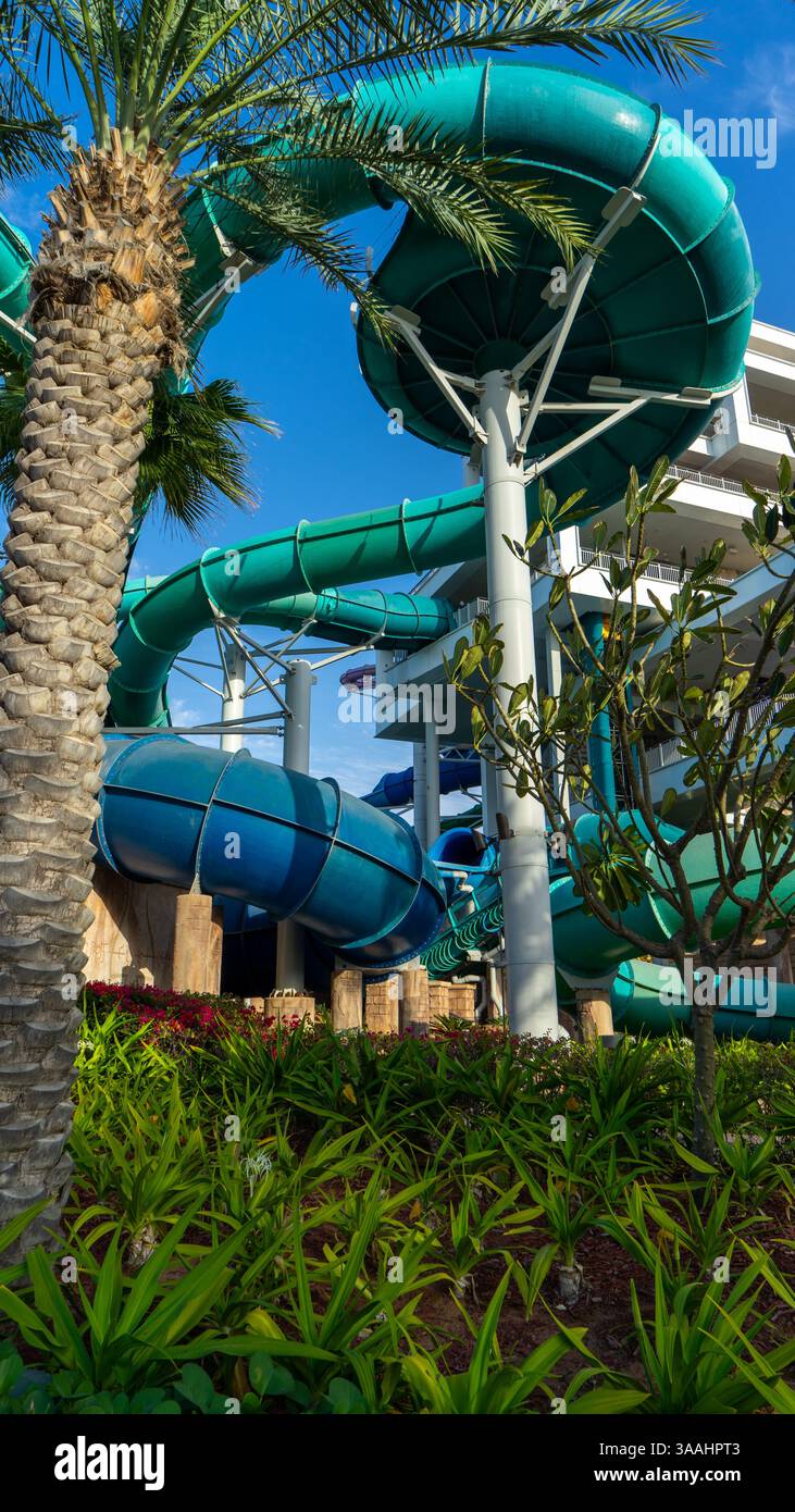 Water slides at Aquaventure Water Park on background of. The largest ...