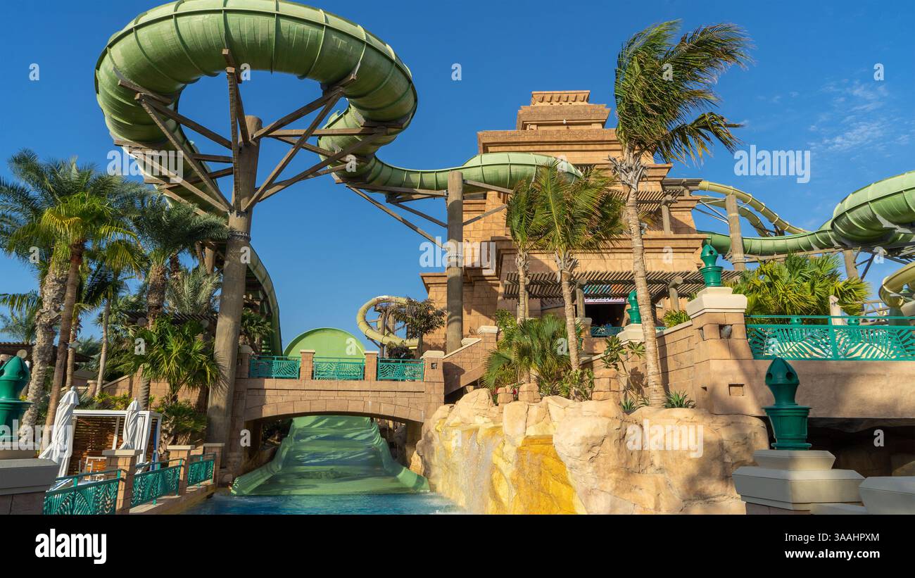 Water slides at Aquaventure Water Park. The largest water theme park in ...