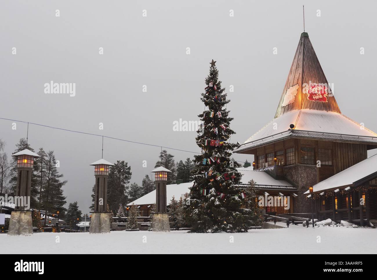 Santa Claus Village in Rovaniemi on a cloudy day in January 2015 ...