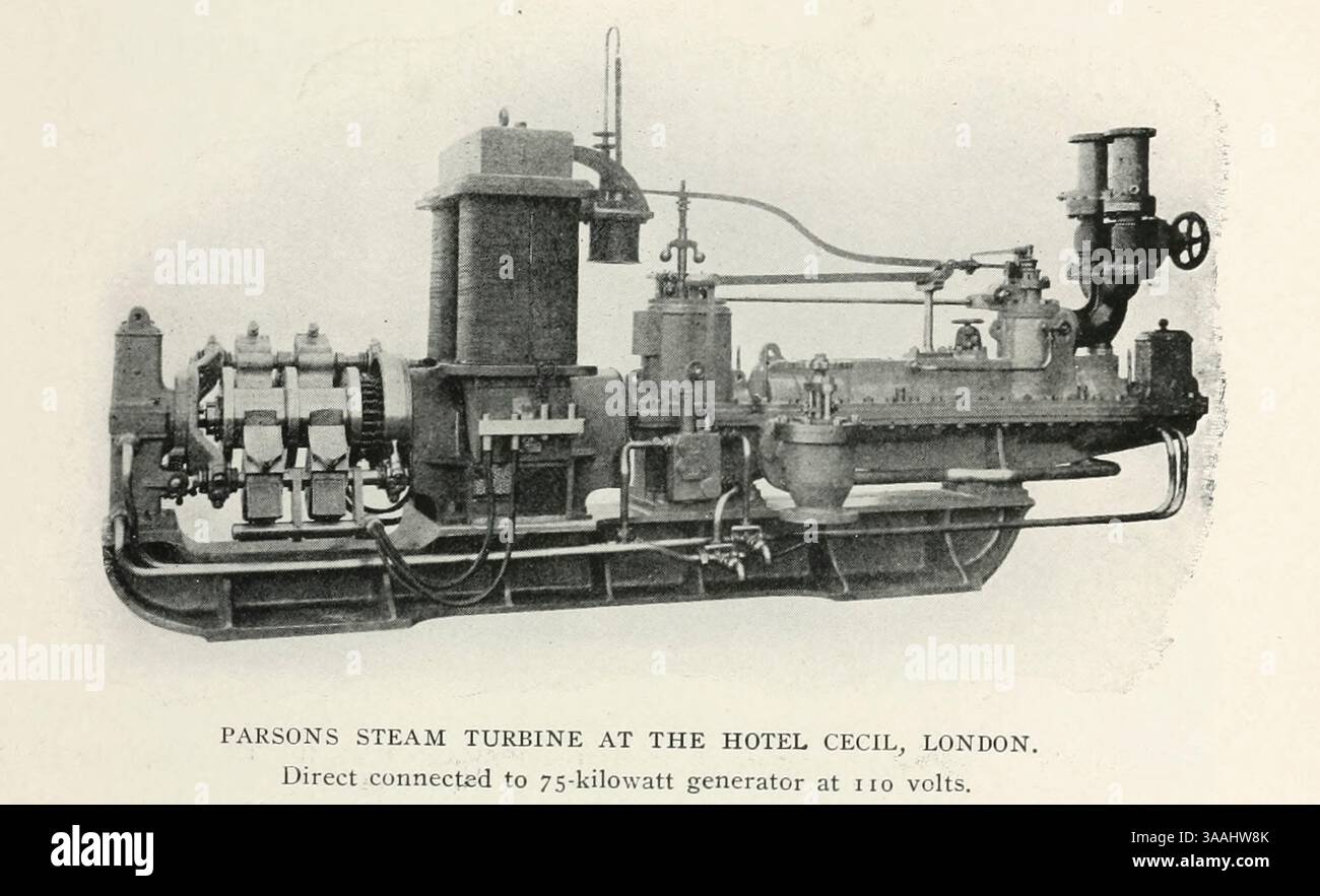PARSONS STEAM TURBINE AT THE HOTEL CECIL, LONDON. Direct connected to ...