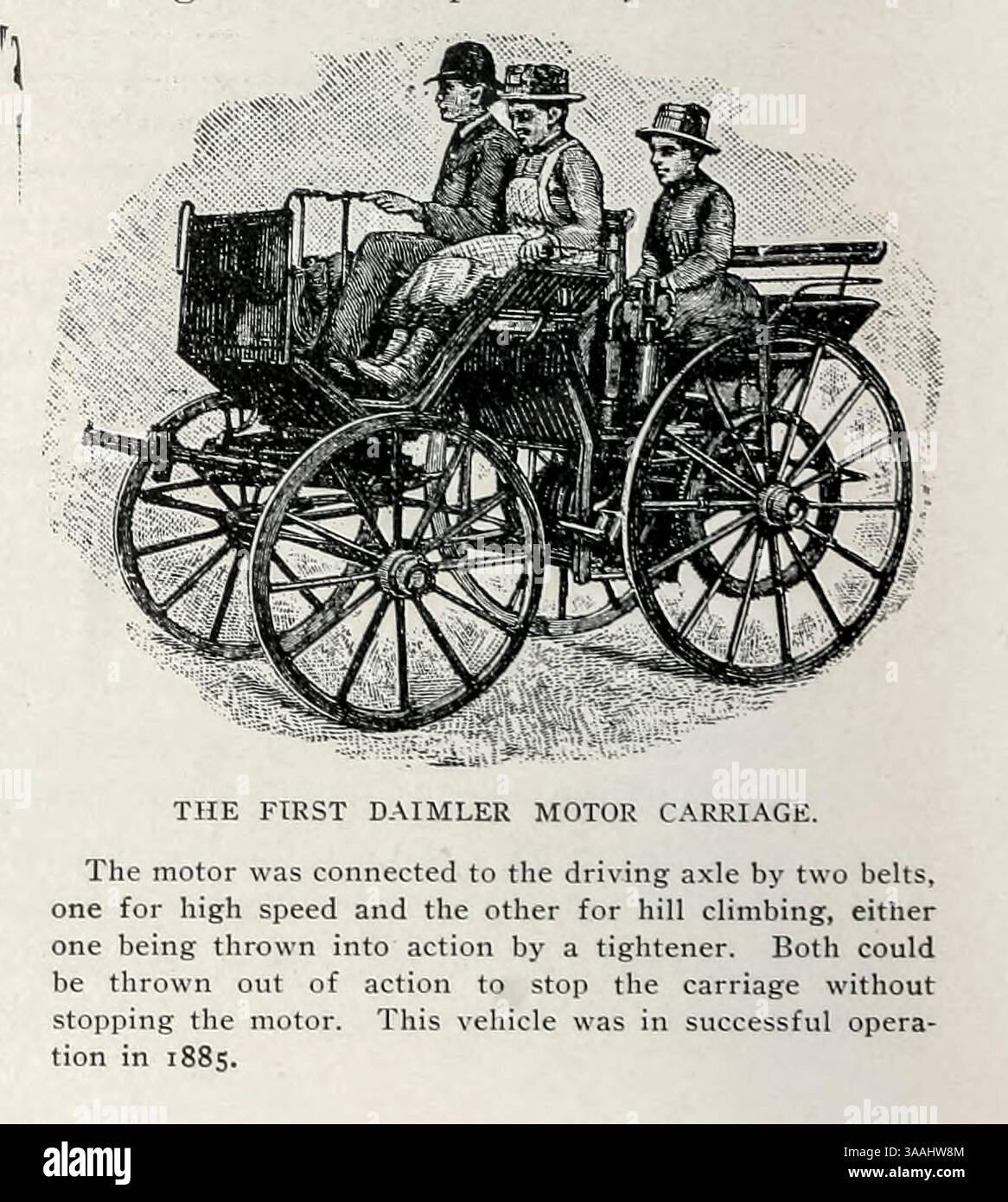 THE FIRST DAIMLER MOTOR CARRIAGE. The motor was connected to the ...