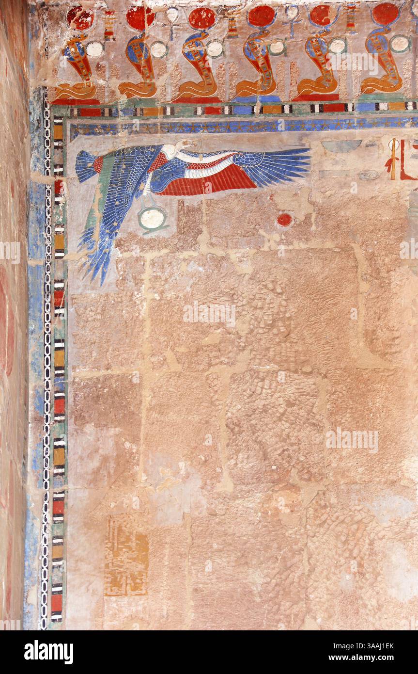 Ancient Colorful Mural Wall Painting inside Hatshepsut Temple in Valley ...