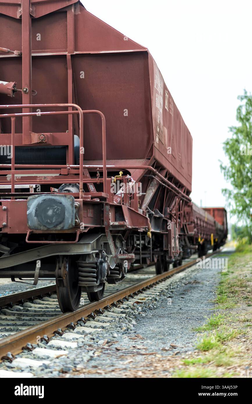 Goods train with goods wagons at a marshalling yard in Europe Stock ...