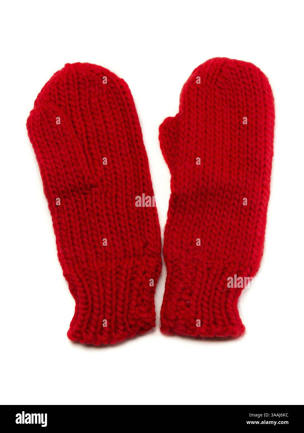 Red knitted mittens. Isolate on white Stock Photo - Alamy