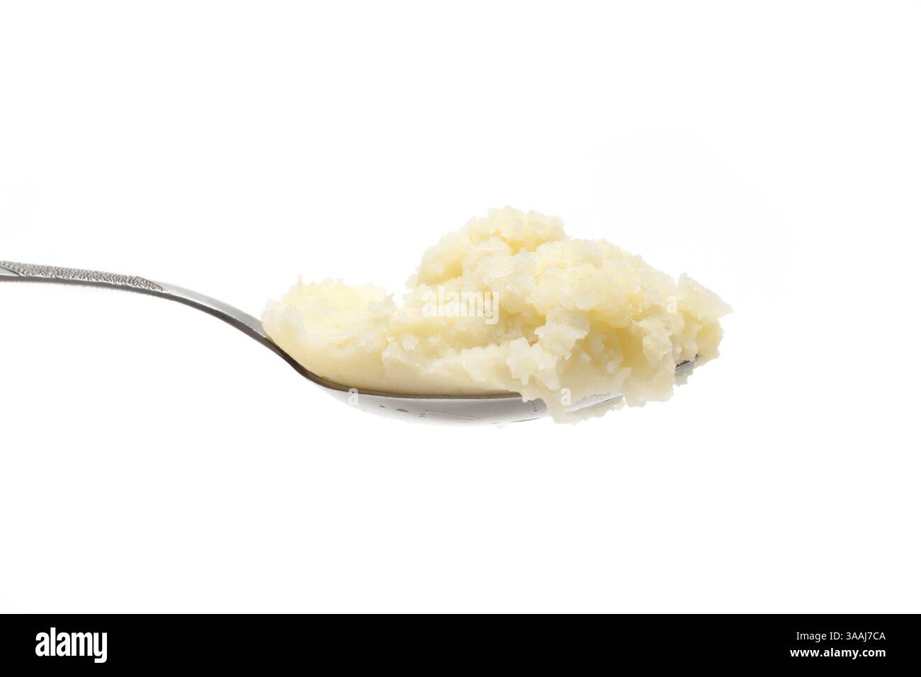 Spoon with mashed potatoes insulated on white background Stock Photo ...