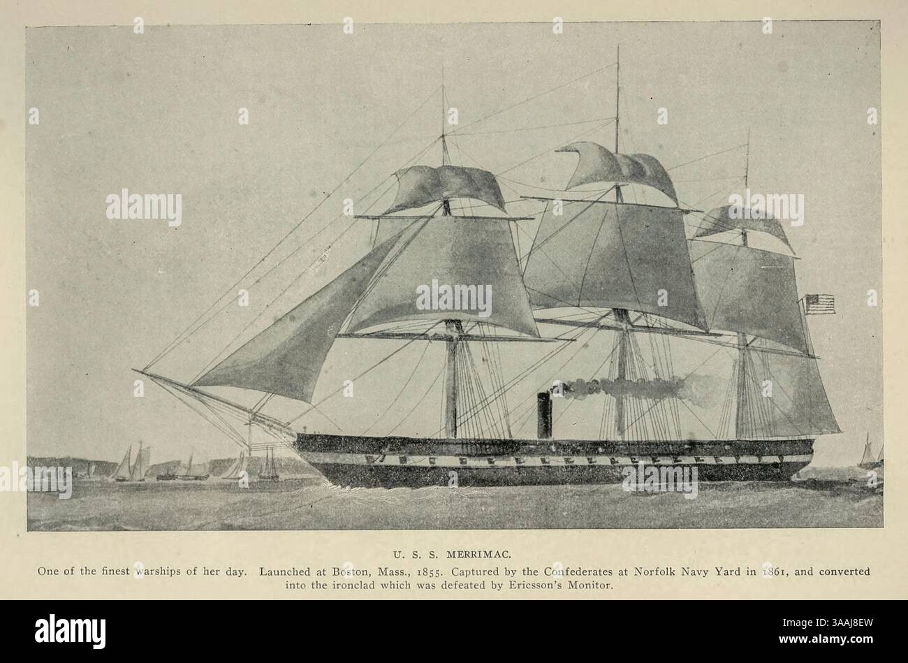 USS Merrimack, variant spelling Merrimac, was a steam frigate, best ...