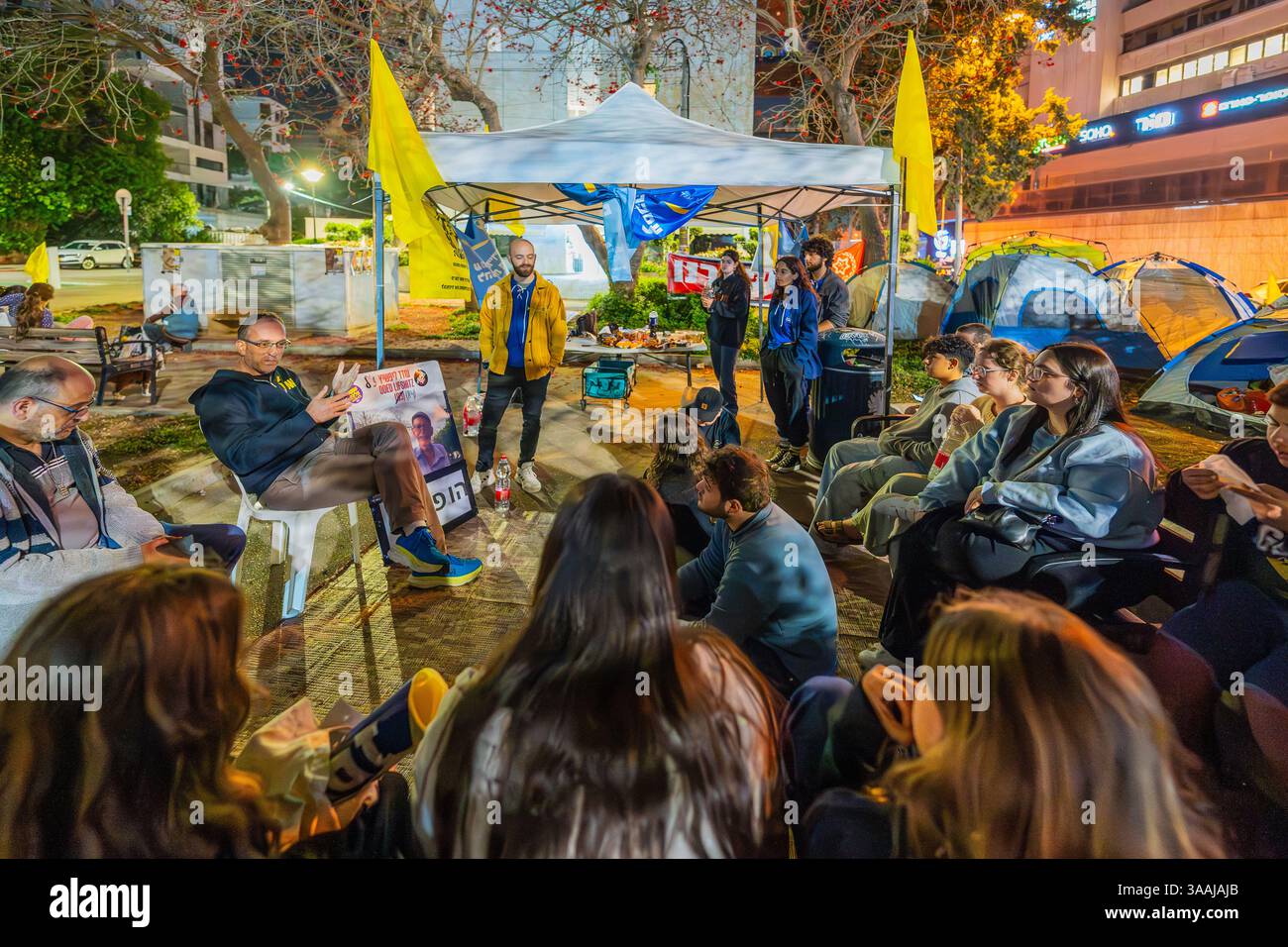 Haifa, Israel - March 31, 2025: Talking circle with Gadi Amihai, nephew ...