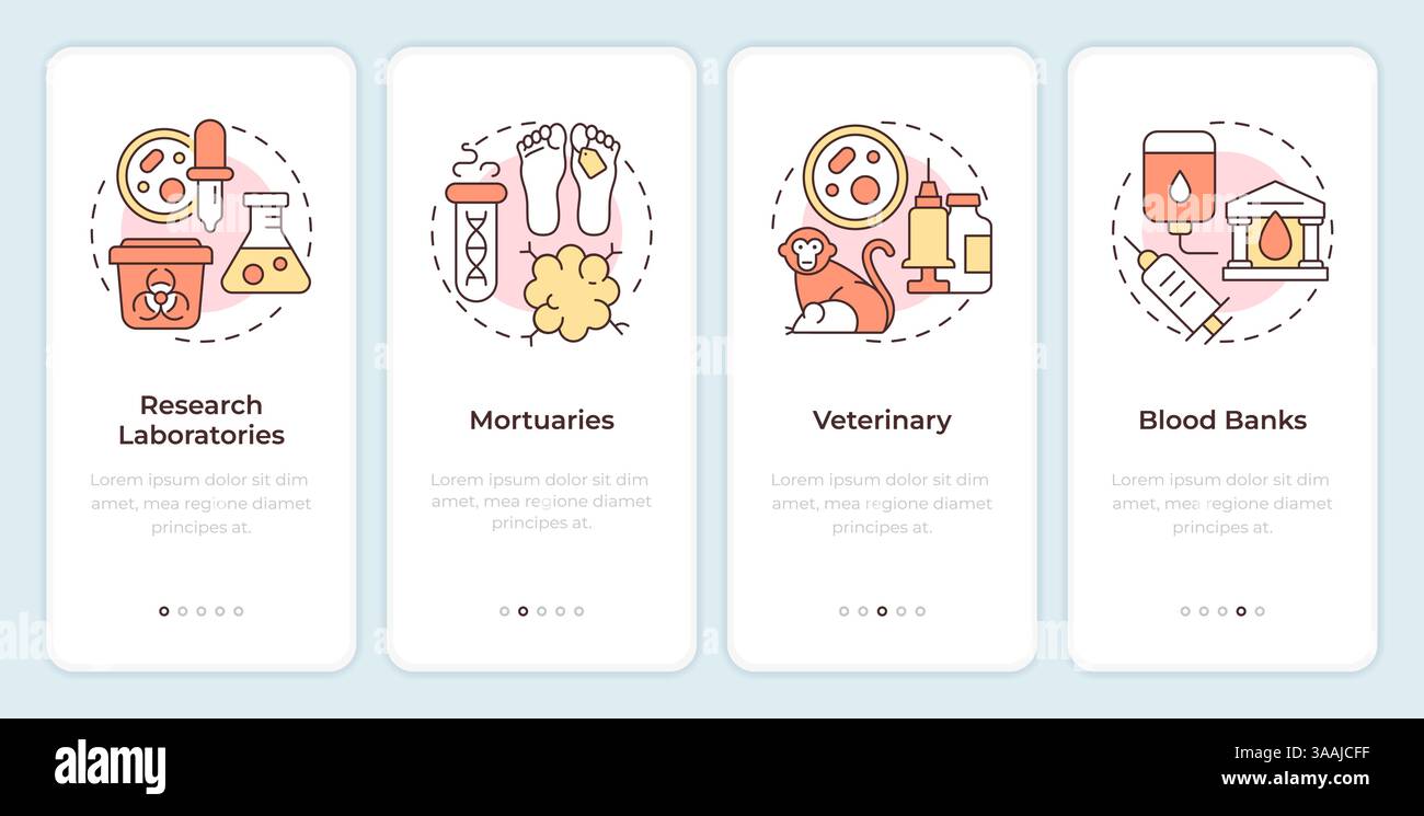 Biomedical waste sources onboarding mobile app screen Stock Vector ...