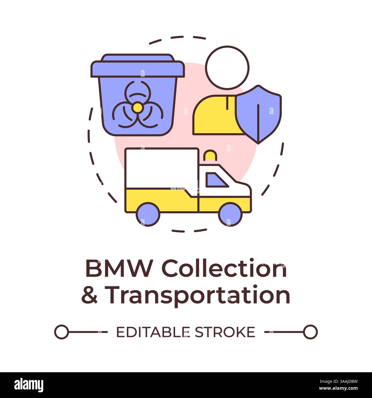 Biomedical waste collection and transportation multi color concept icon ...